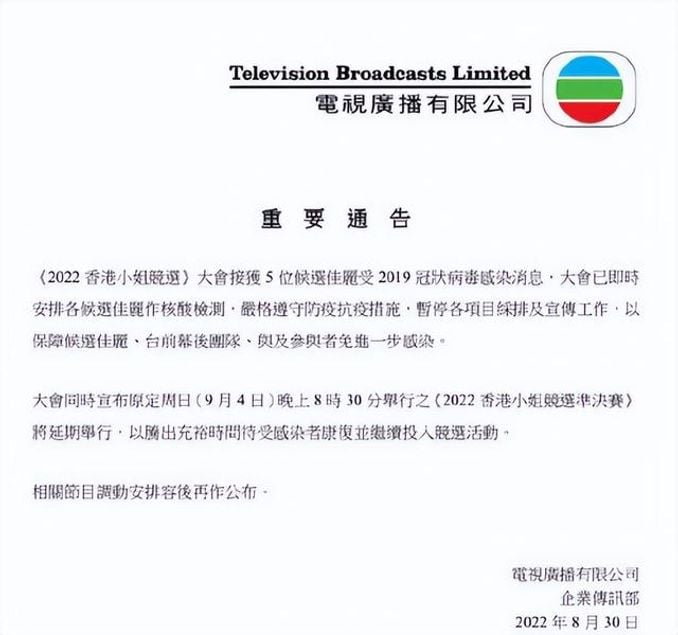 港姐決賽6位佳麗確診，TVB高層決定延期三週，曾志偉有望痊癒出席 - 娛樂 - iNewsDB 日日新聞．掌握每日新鮮事