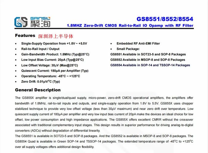 GS8552/GS8551/GS8554零漂移CMOS帶射頻濾波器運算放大器，可替換AD8552/SGM8552 - 數碼 - iNewsDB 日日新聞．掌握每日新鮮事